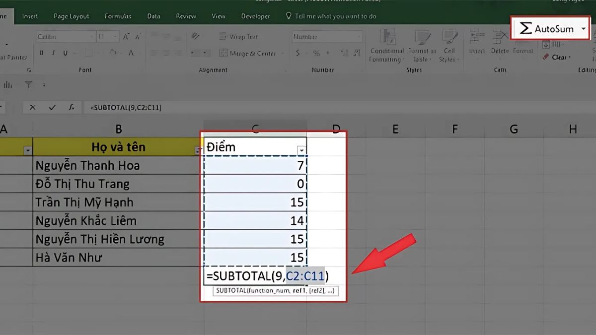 Hướng dẫn 6 cách tính tổng hàng dọc trong Excel nhanh chóng